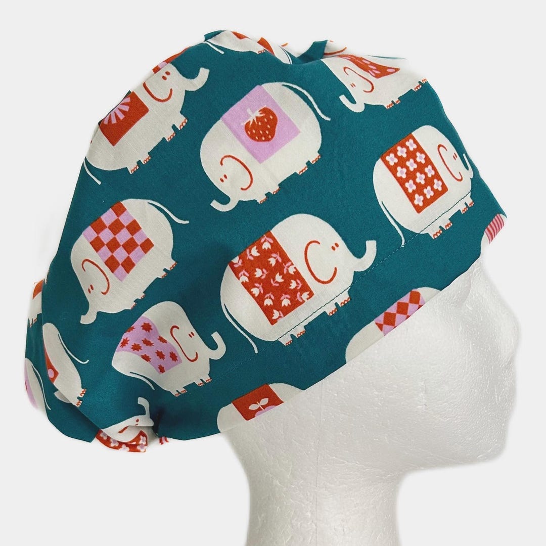 Blue Silly Elephants EURO Scrub Cap, Animal Euro Scrub Hat, Fun Pixie ...