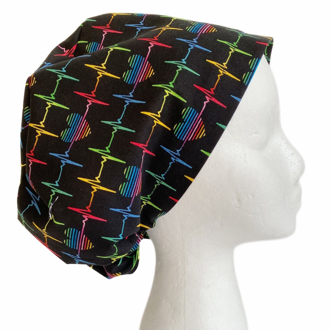 Cardiac EKG Euro Scrub Cap, Pixie Surgical Scrub Cap for Women ...