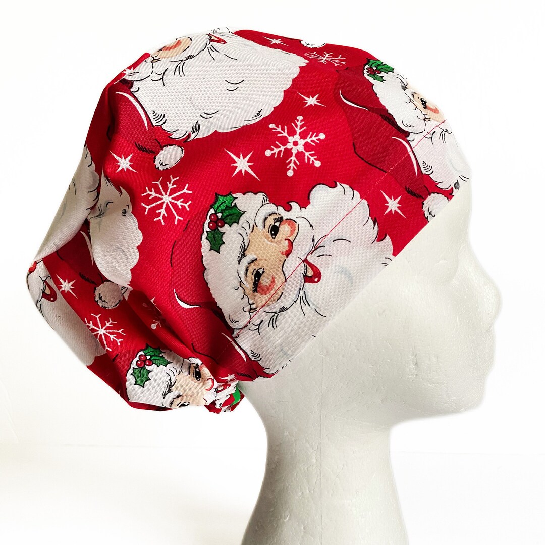 Retro Santa EURO Scrub Cap, Christmas Surgical Scrub Cap for Women ...