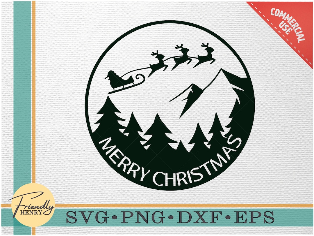 Christmas Scene SVG PNG DXF, Merry Christmas Santa Sleigh With Reindeer ...