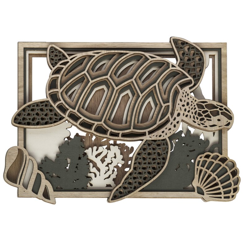 LEOGOR Multilayer Wooden Sea Turtle Wall Art Unique Turtle Decorations ...