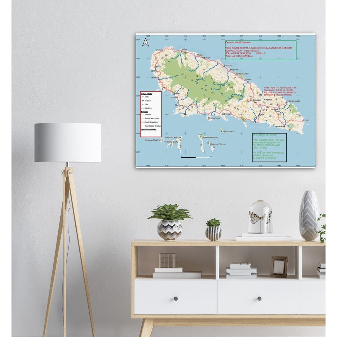 Map of Mwali Comoros 100cmx75cm, Without Frame. Premium Semi-glossy ...