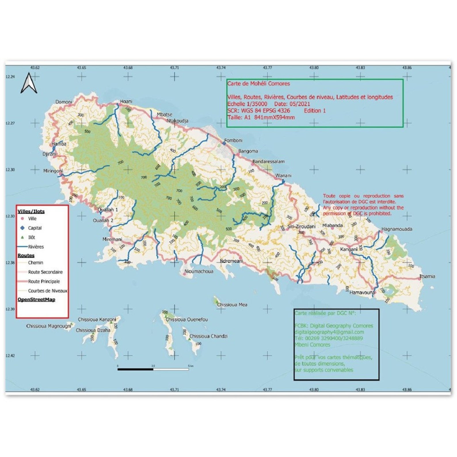 Map of Mwali Comoros 100cmx75cm, Without Frame. Premium Semi-glossy ...