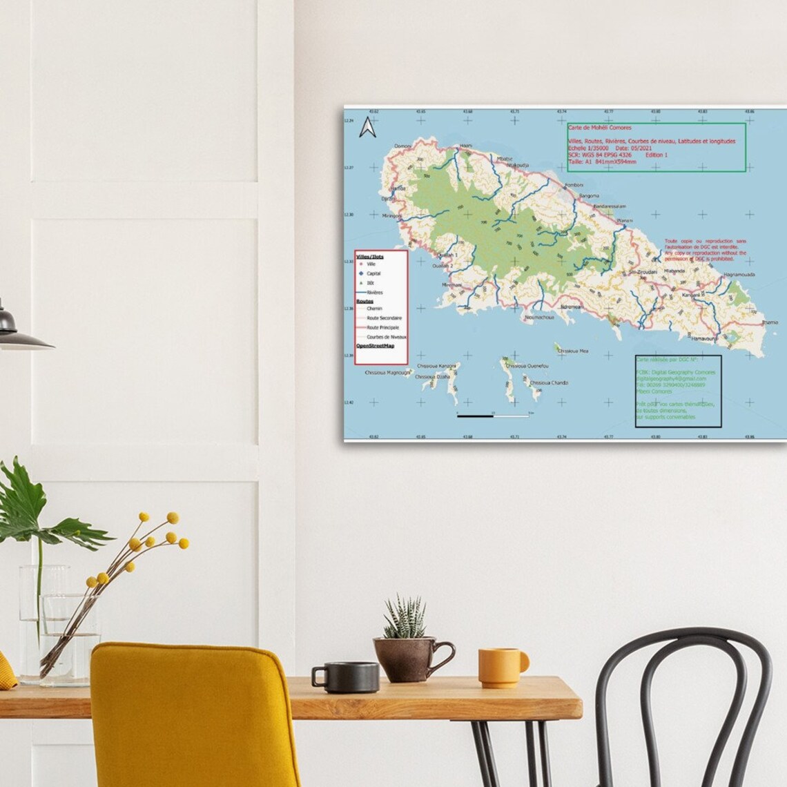 Map of Mwali Comoros 100cmx75cm, Without Frame. Premium Semi-glossy ...