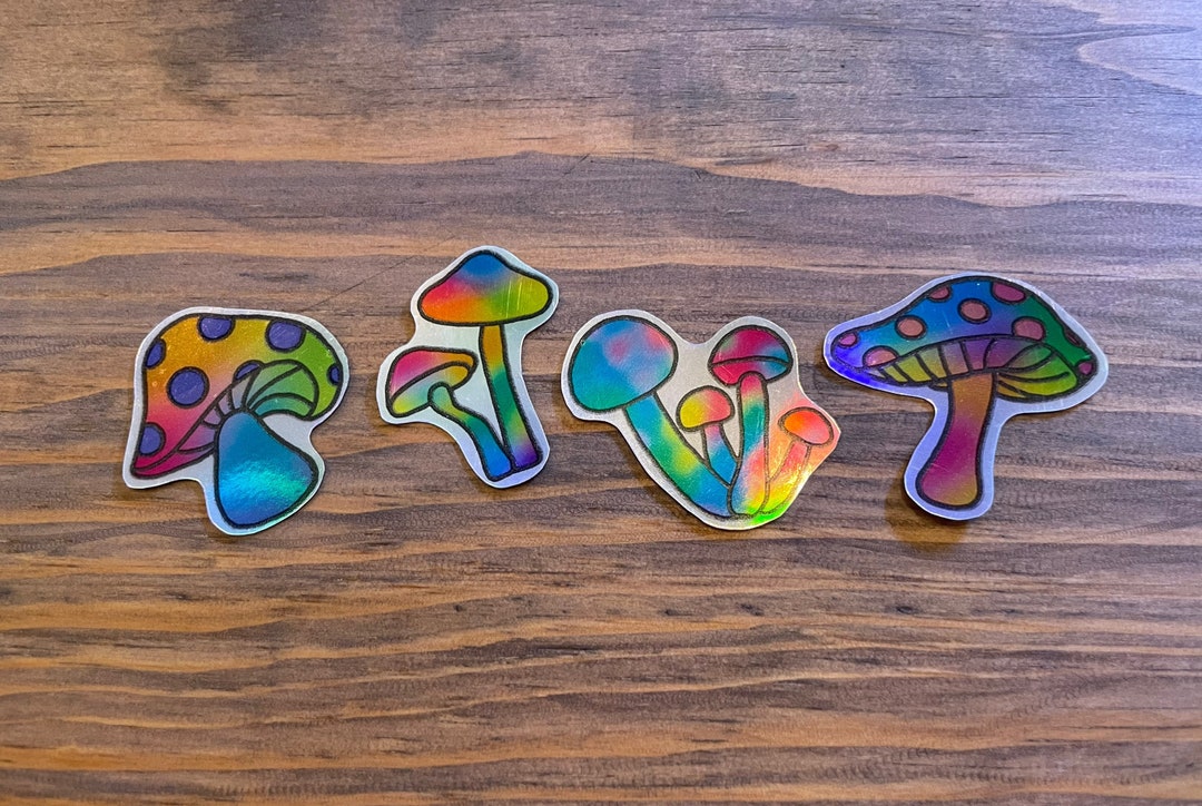 Holographic Mushroom Sticker Pack// 3 Pack Stickers// Holographic ...