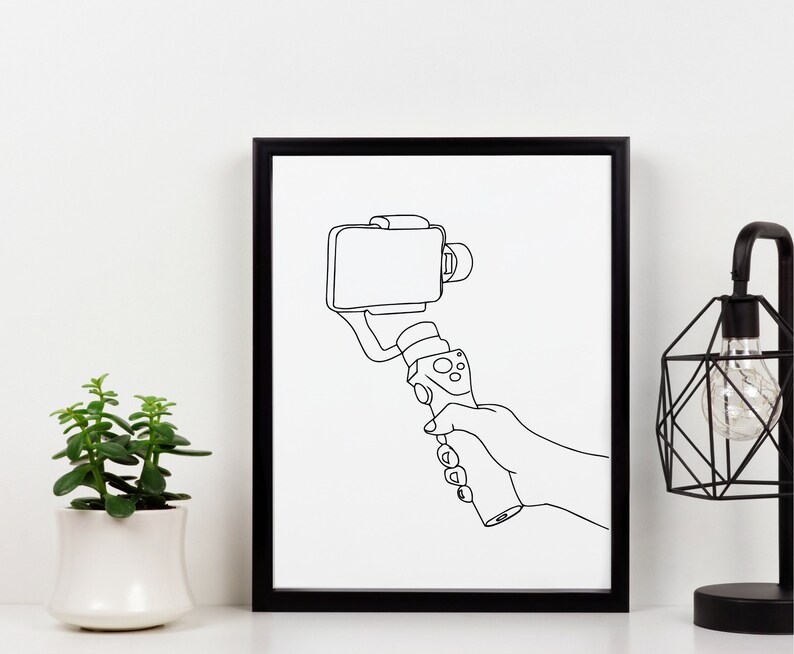Printable Vlogging Tripod Line Art Drawing, Vlogger Holds a Tripod Wall ...