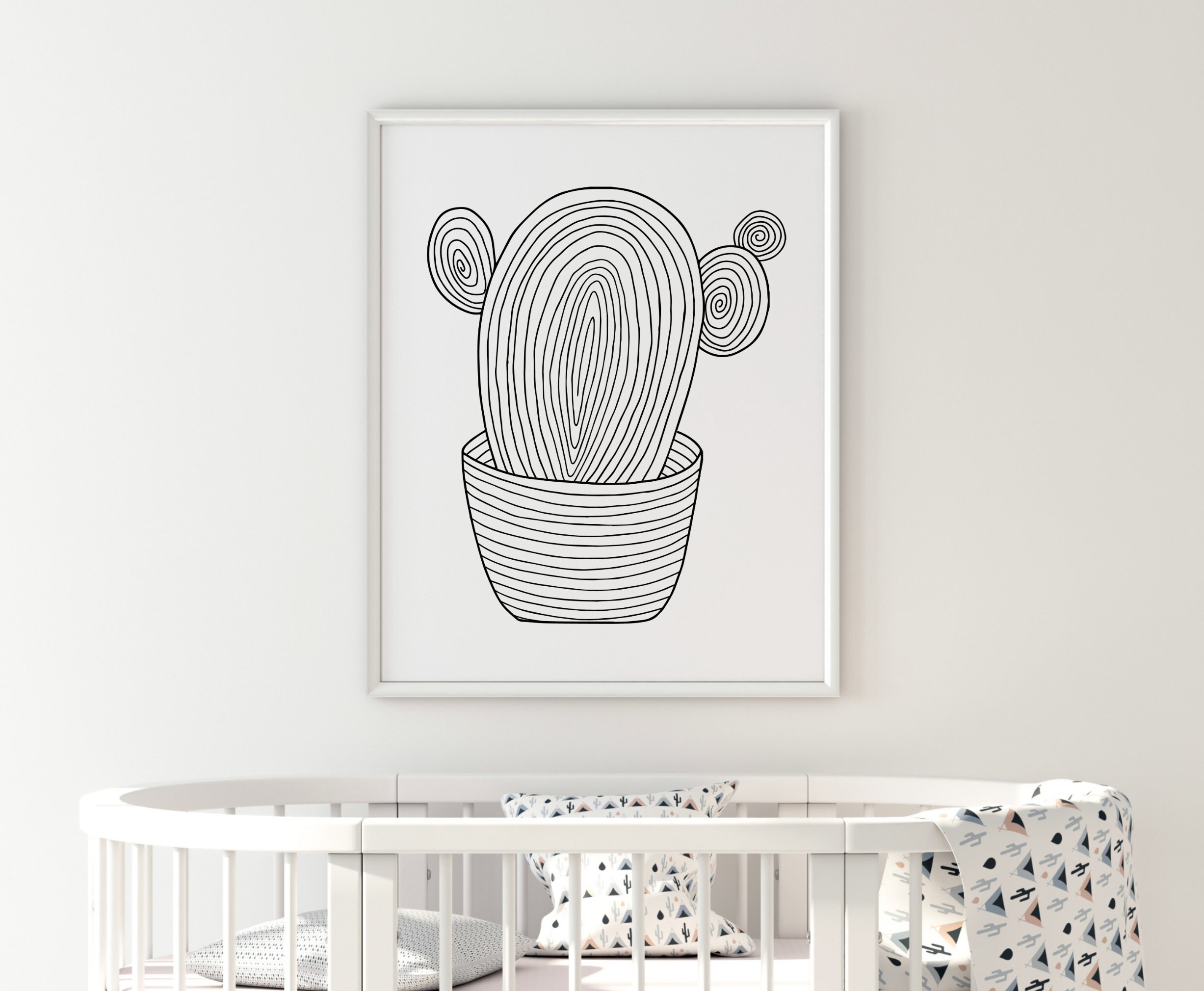 Printable Cactus Line Art Drawing, Simple Cactus Doodle Print, Cactus ...