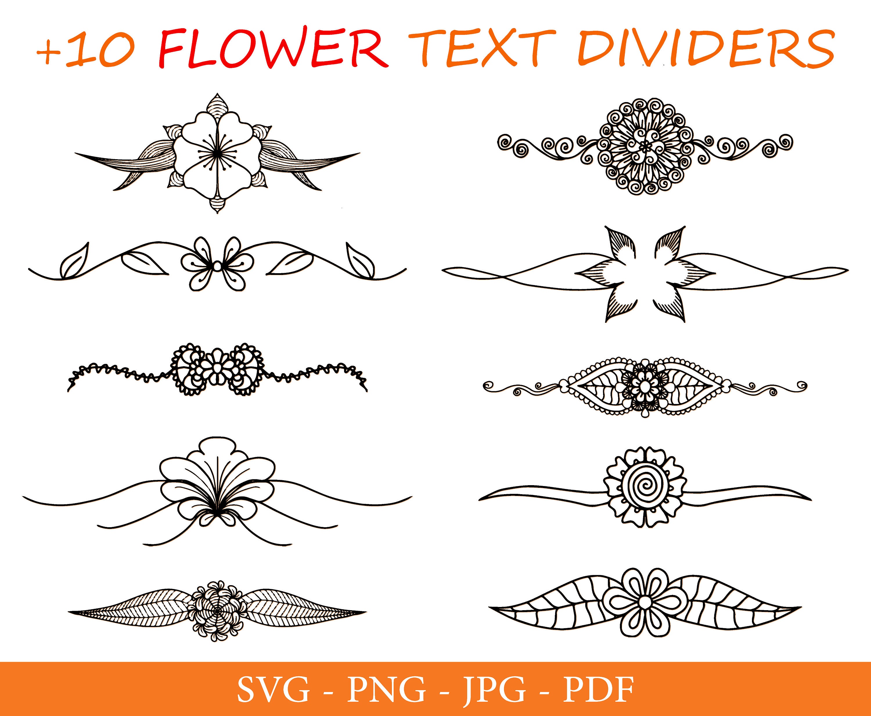 FLOWER Dividers Bundle [svg,png,jpg,pdf], Flower Flourish Dividers ...