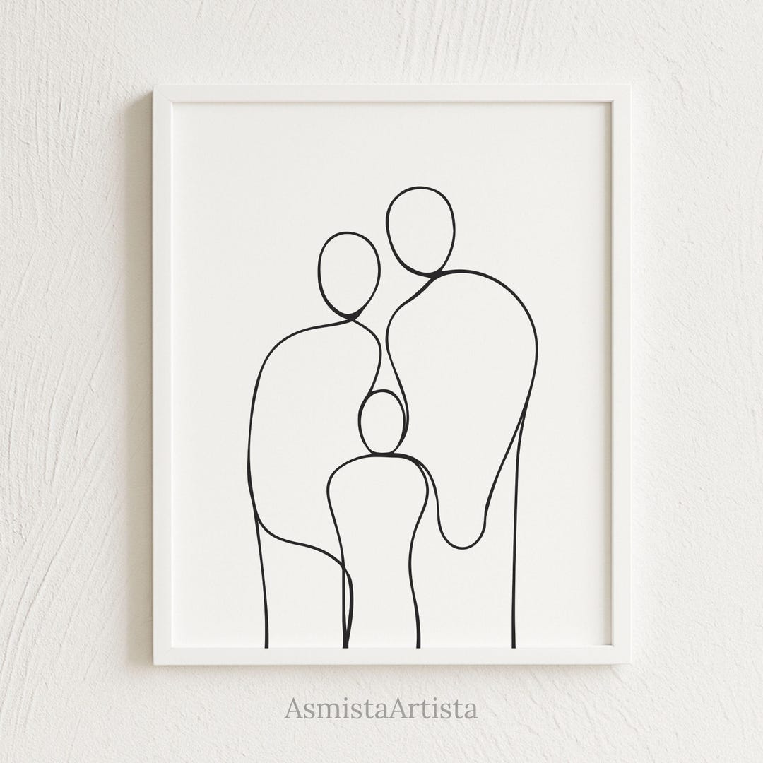 Family of Three Line Art – Minimalist Family of 3 One Line Drawing ...