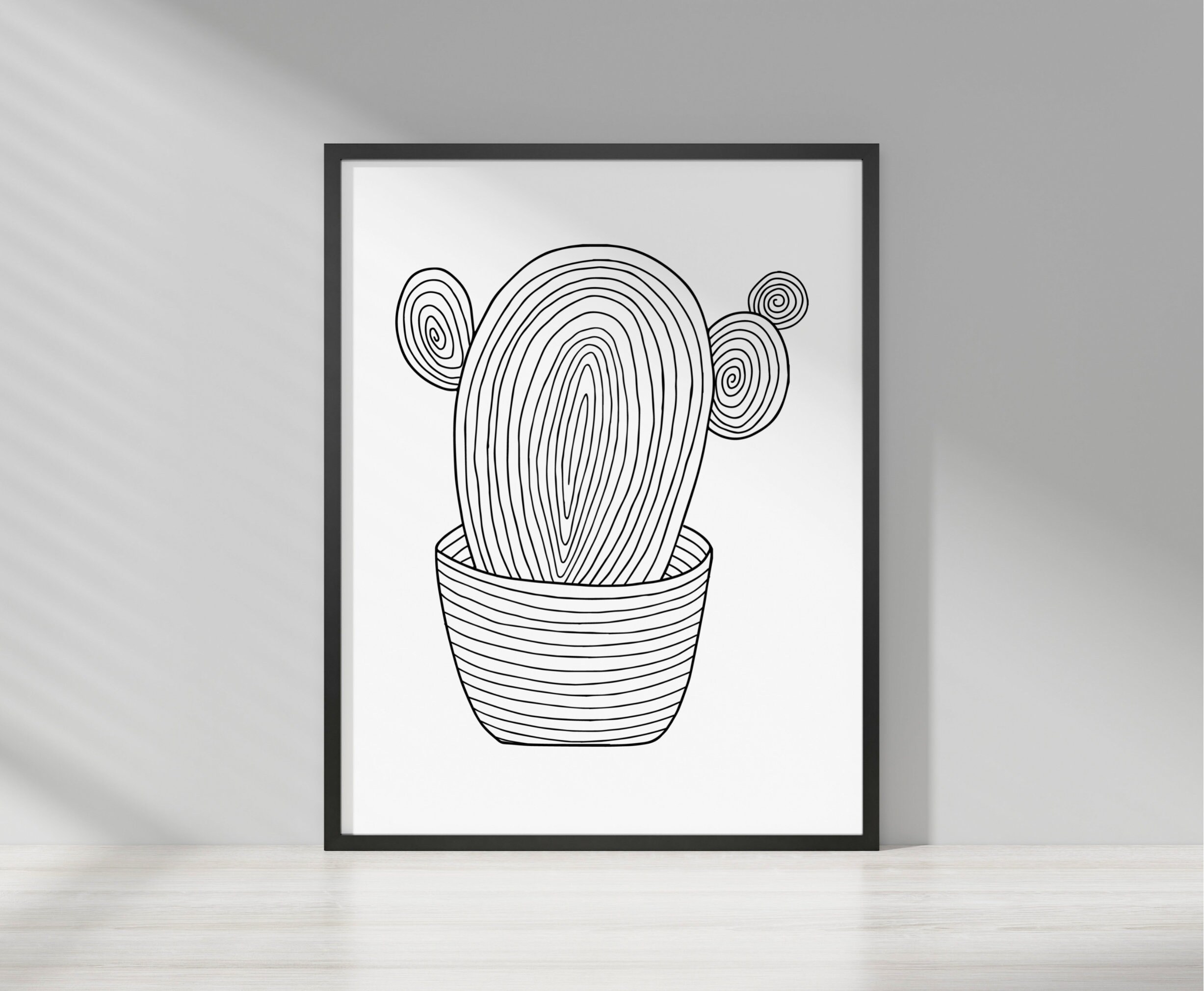 Printable Cactus Line Art Drawing, Simple Cactus Doodle Print, Cactus ...