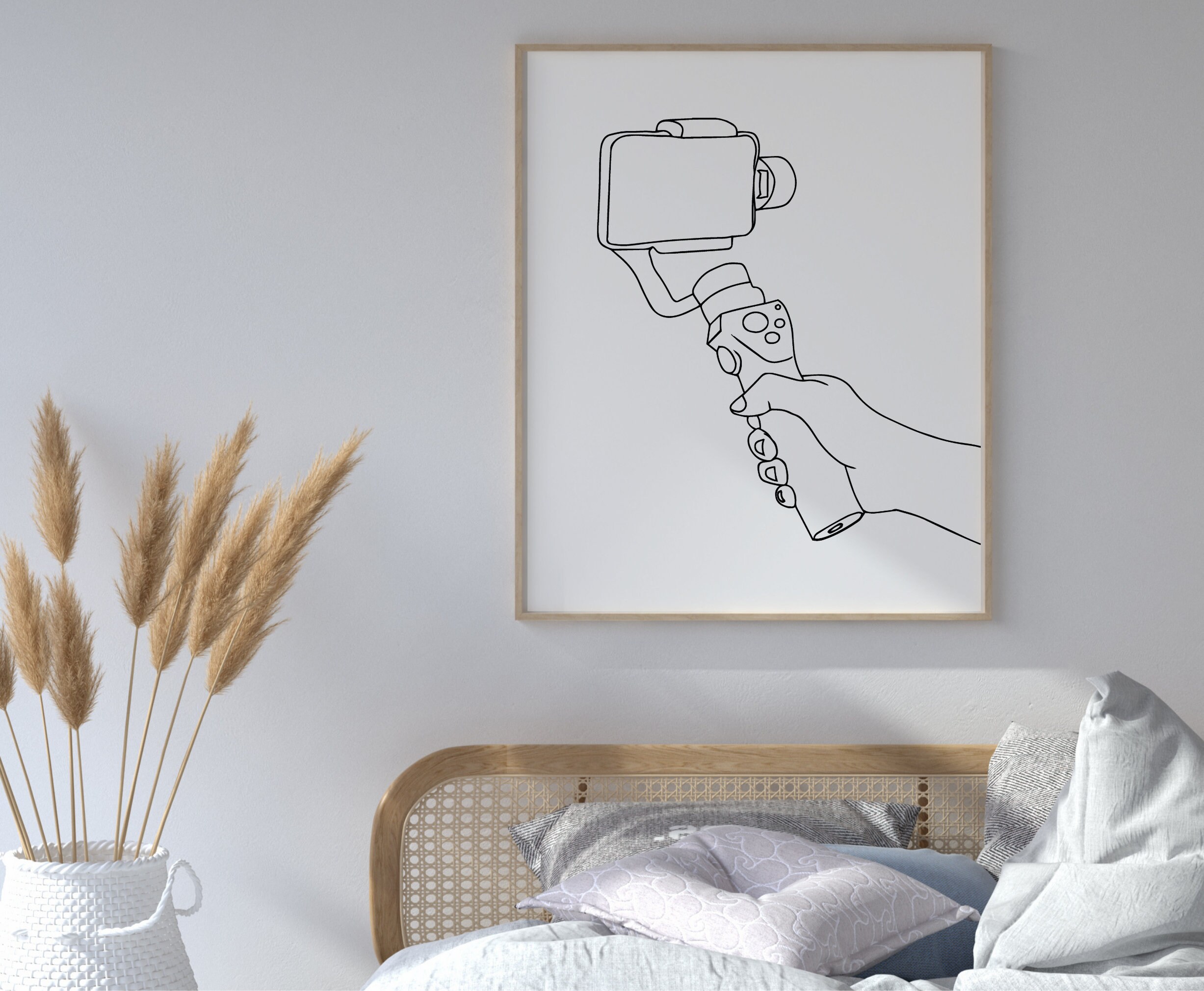 Printable Vlogging Tripod Line Art Drawing, Vlogger Holds a Tripod Wall ...