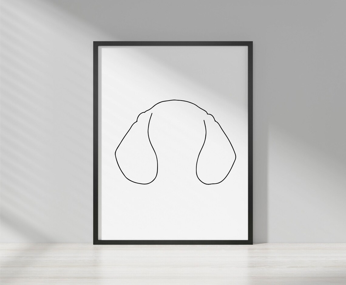 Printable Dog Ears Line Art Drawing, Outline Dog Ears Wall Art, Dog ...
