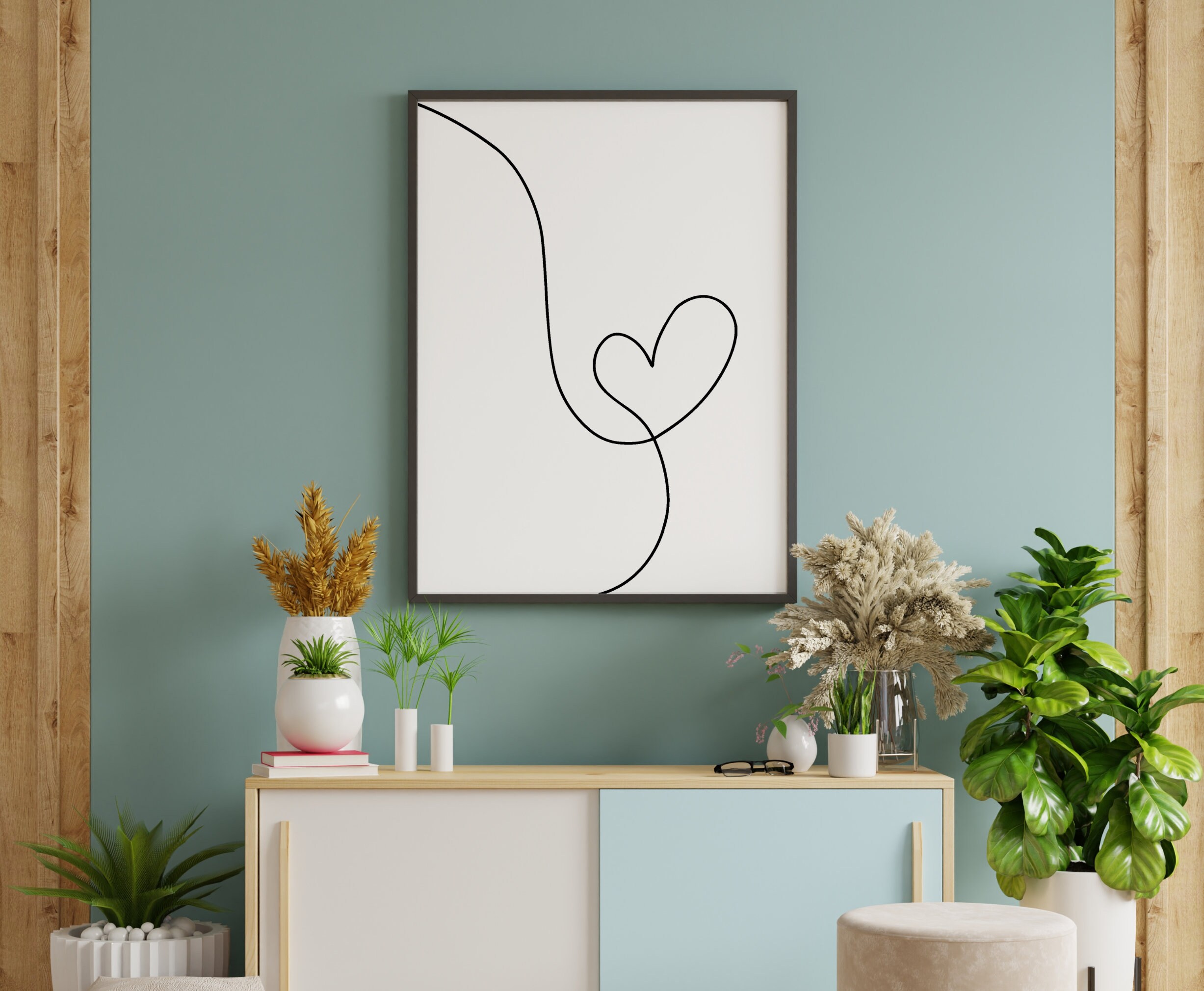 HEART Printable Wall Art Black Heart One Line Drawing Print - Etsy