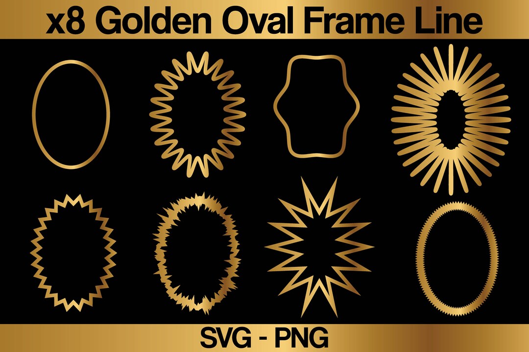 X8 Golden Oval Frame [SVG-PNG], Gold Ovals Frames, Golden Rounded ...
