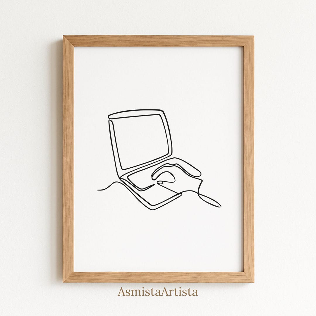 Laptop Typing Line Art – One Line Drawing | Minimalist Laptop & Hand ...