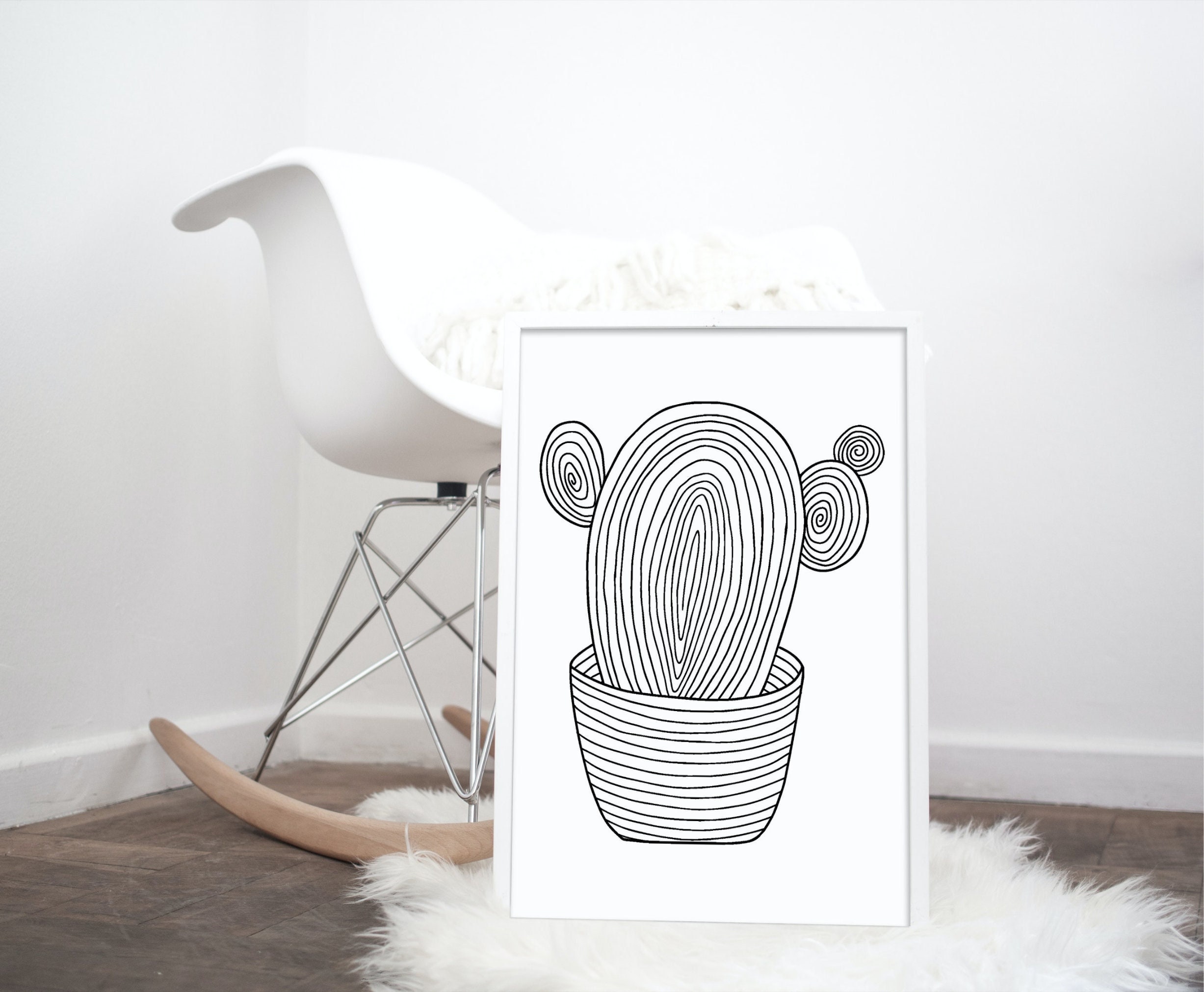 Printable Cactus Line Art Drawing, Simple Cactus Doodle Print, Cactus ...