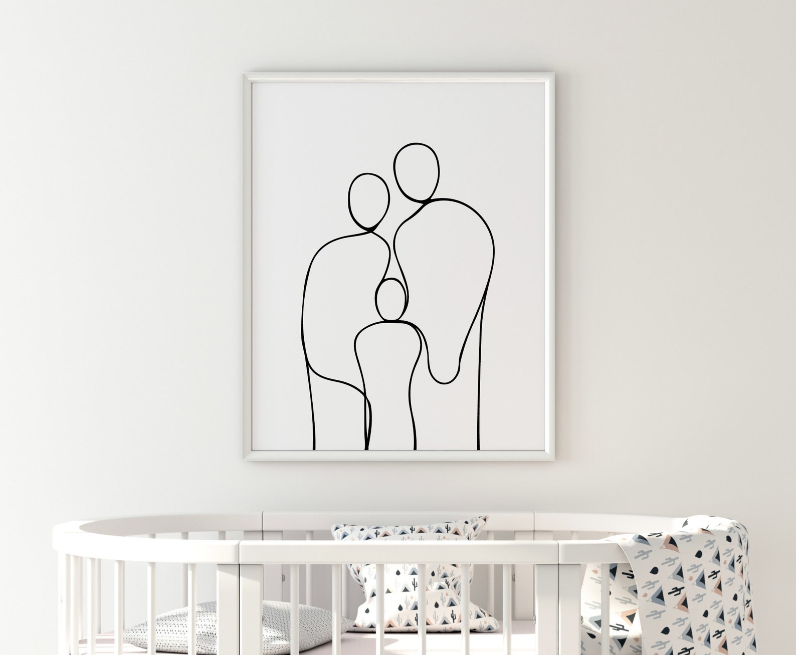 Family of Three Line Art, Printable Family of 3 Wall Art, Black Family ...