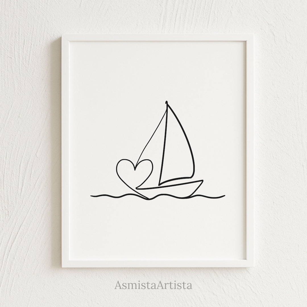 PRINTABLE Boat Wall Art, Love of Boat Line Art Drawing, Minimalist Boat ...