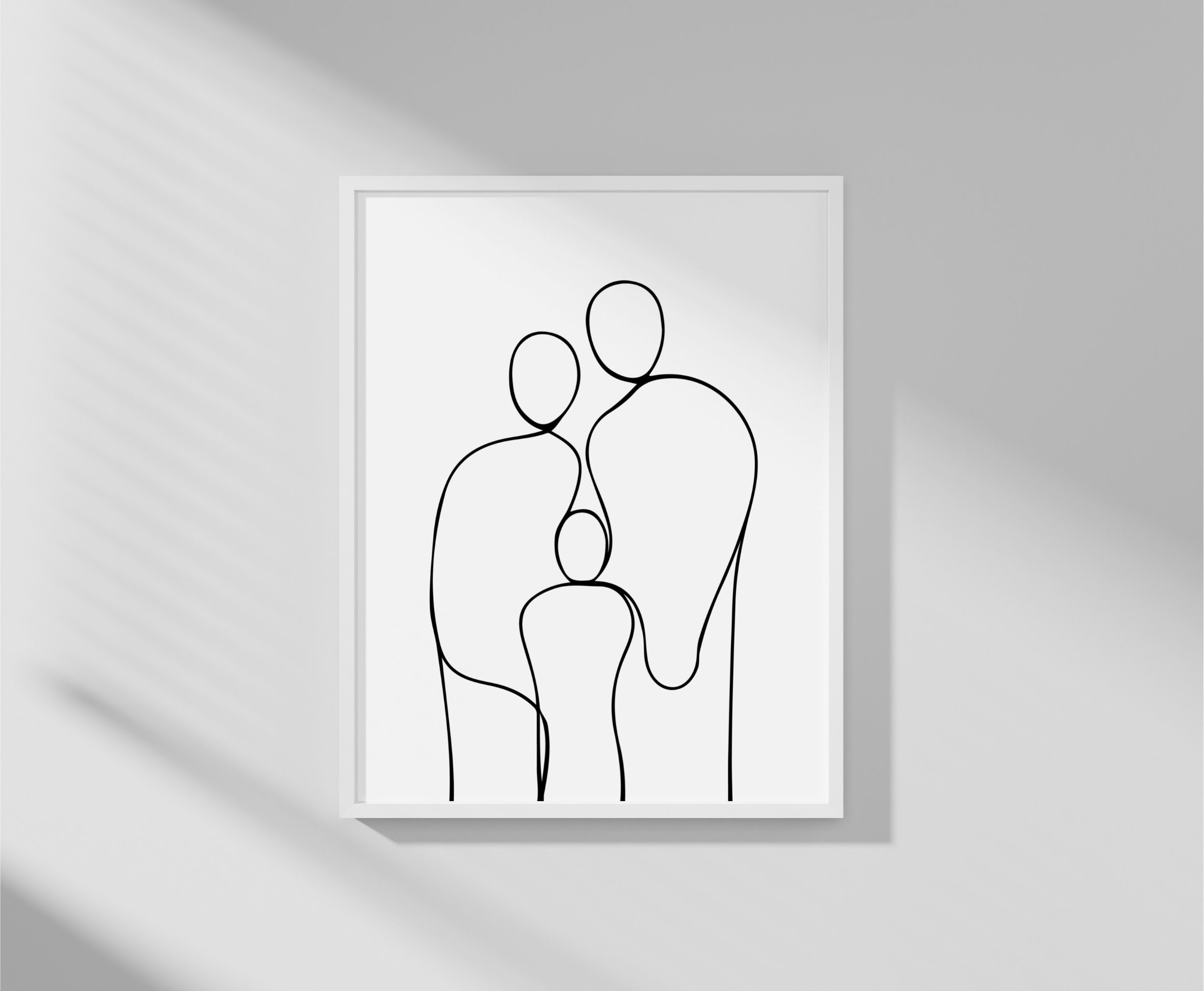 Family of Three Line Art, Printable Family of 3 Wall Art, Black Family ...