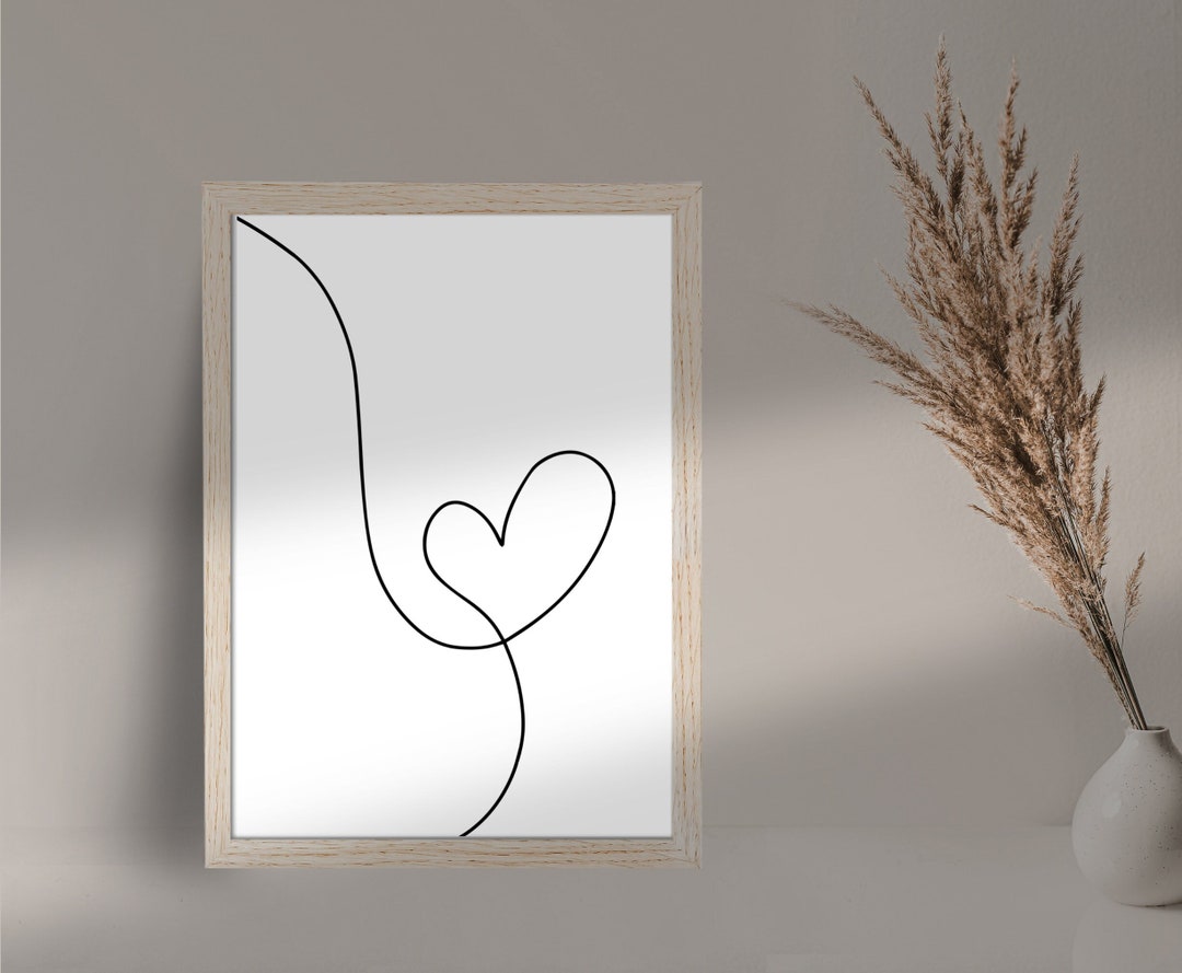 HEART Printable Wall Art, Black Heart One Line Drawing Print ...