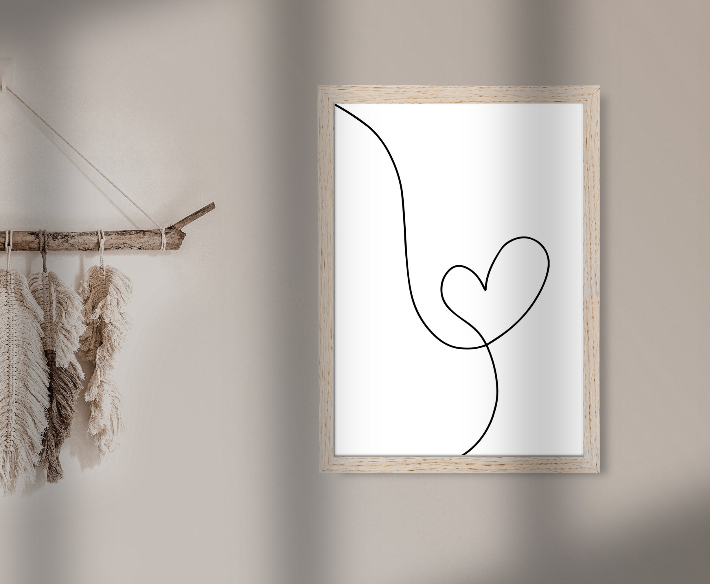 HEART Printable Wall Art, Black Heart One Line Drawing Print ...