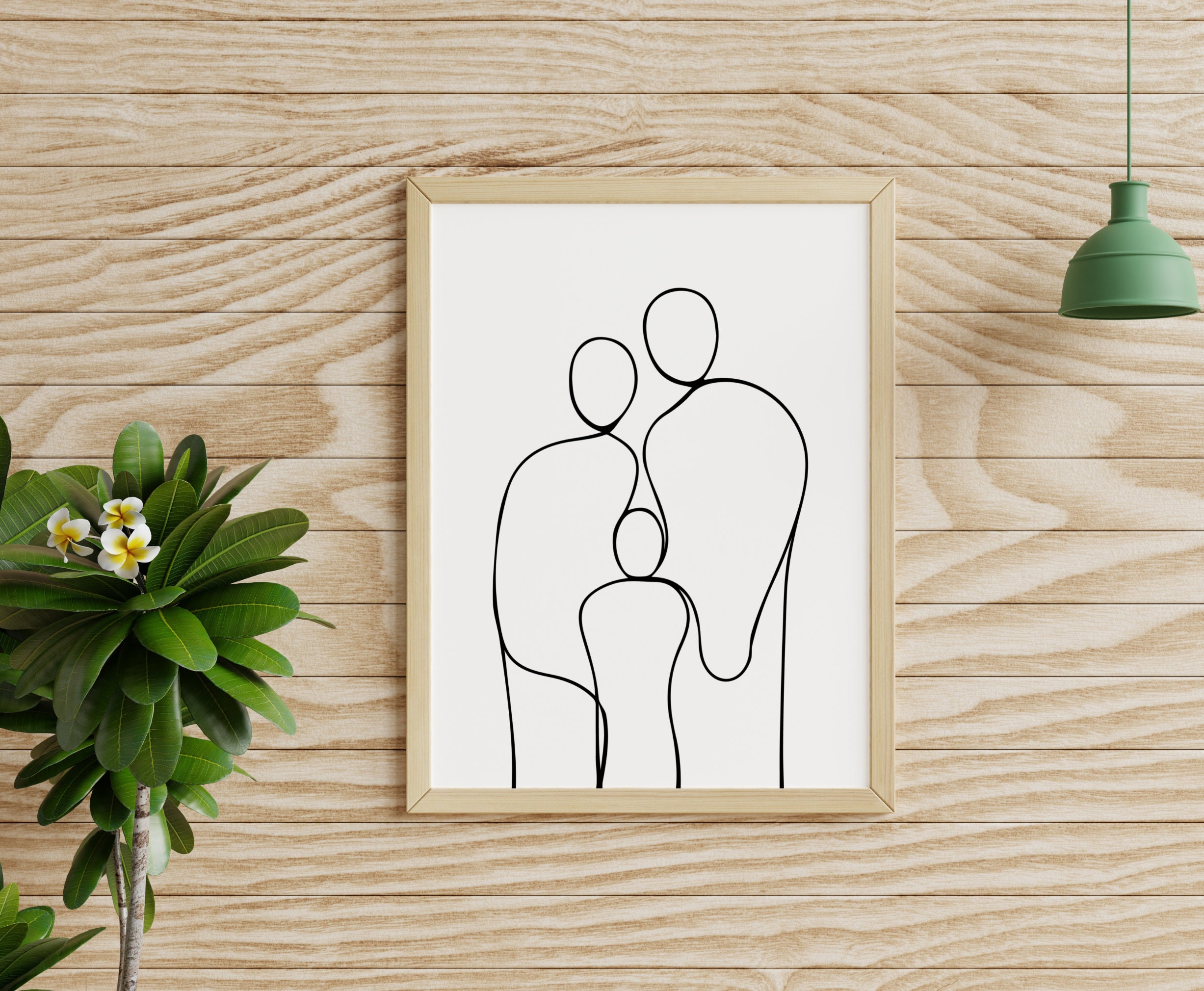 Family of Three Line Art Printable Family of 3 Wall Art - Etsy UK