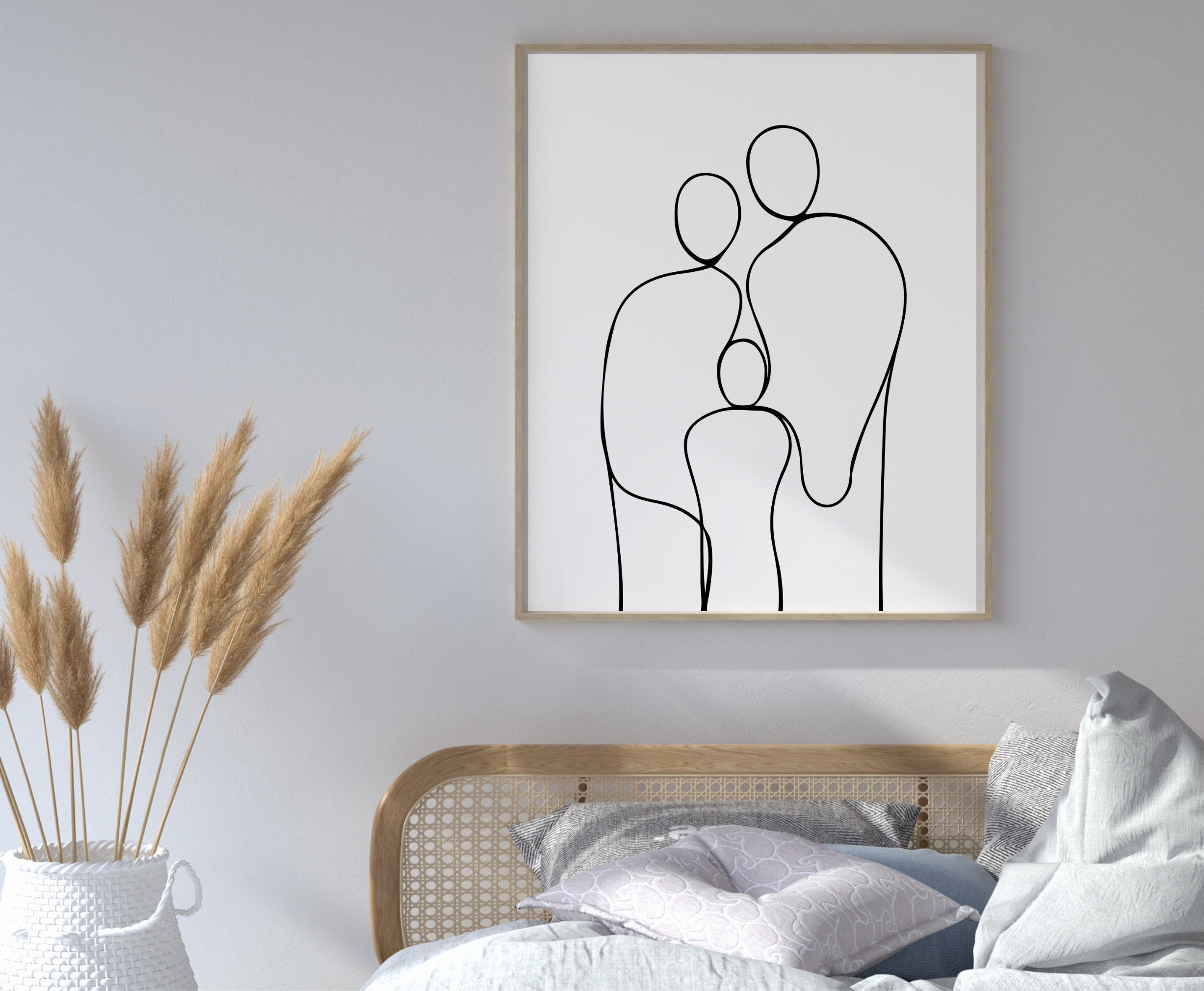Family of Three Line Art, Printable Family of 3 Wall Art, Black Family ...