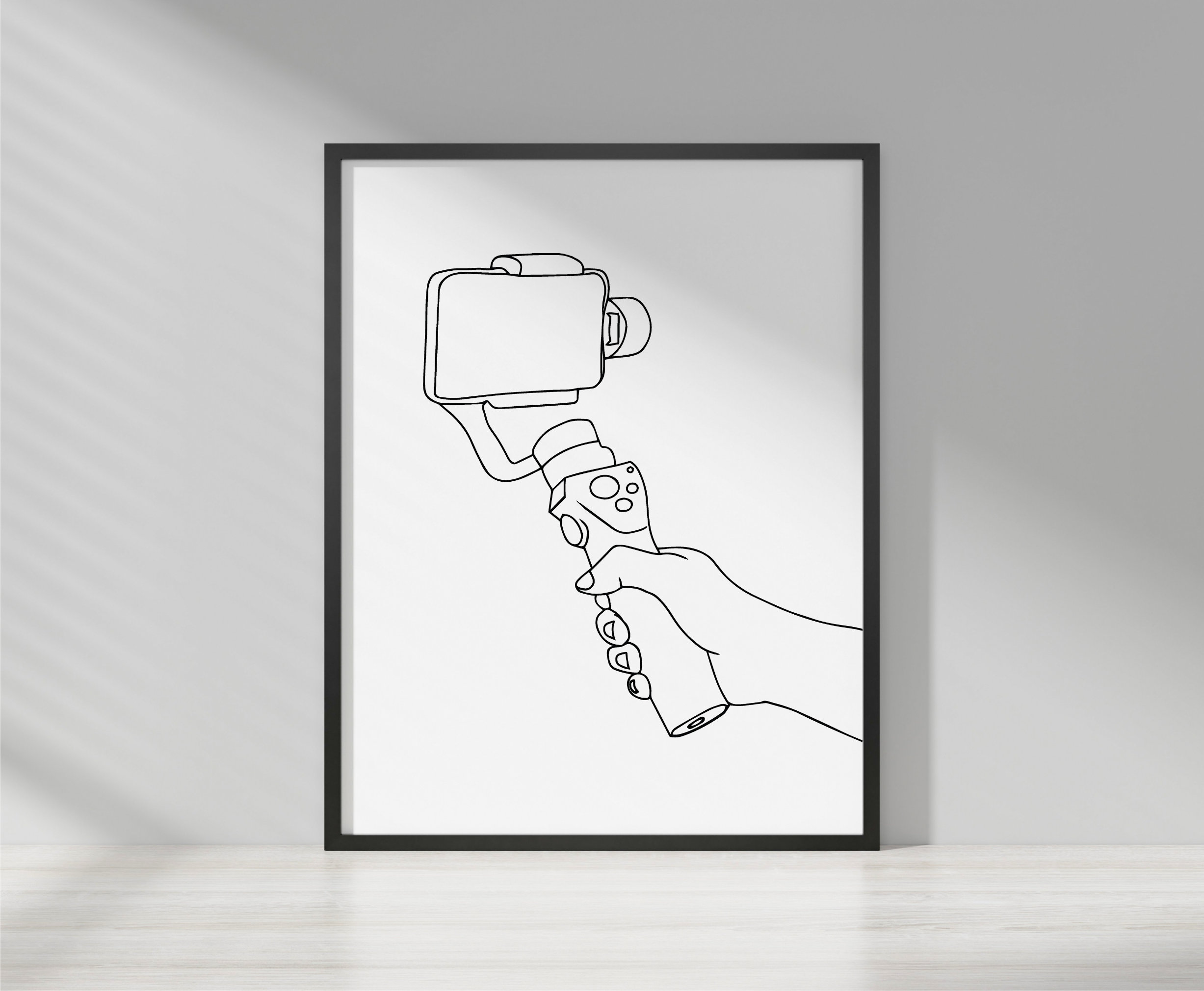 Printable Vlogging Tripod Line Art Drawing, Vlogger Holds a Tripod Wall ...