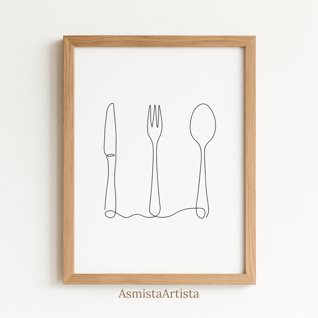 Cutlery Line Art – Minimalist Kitchen Wall Art, Modern Continuous One ...