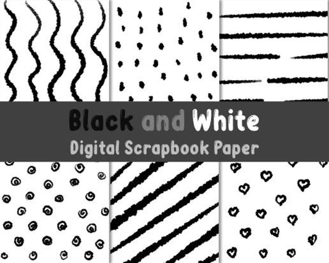 Spontaneous Black and White Digital Paper Pack, B&W Hand Drawn Doodle ...
