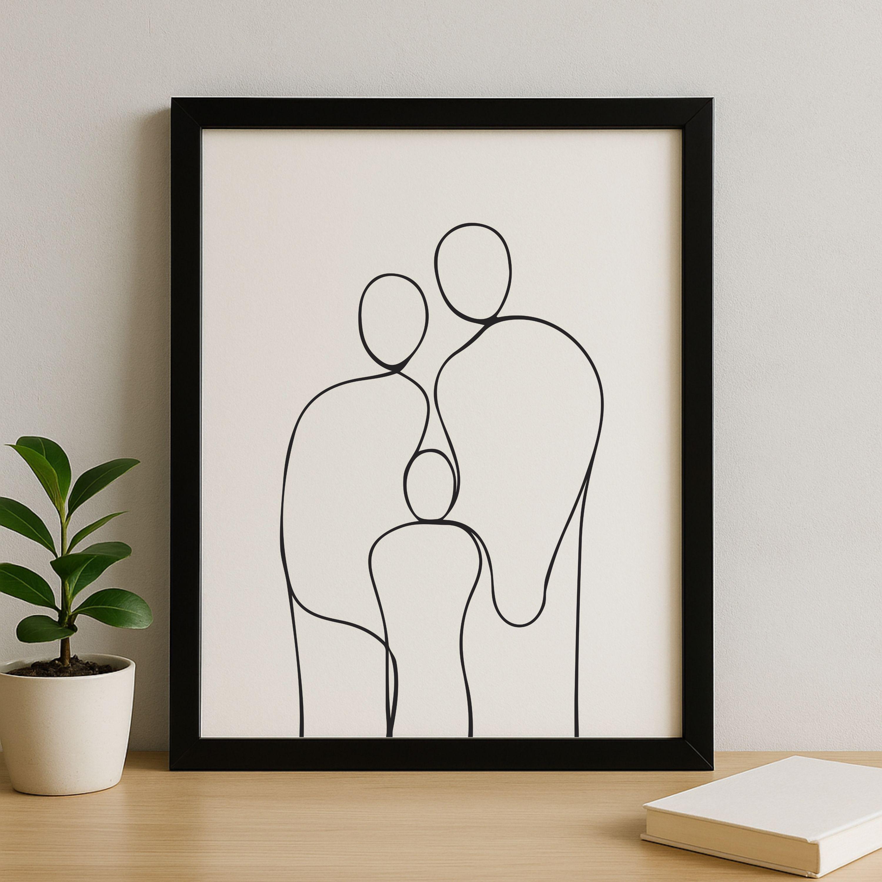 Family of Three Line Art – Minimalist Family of 3 One Line Drawing ...
