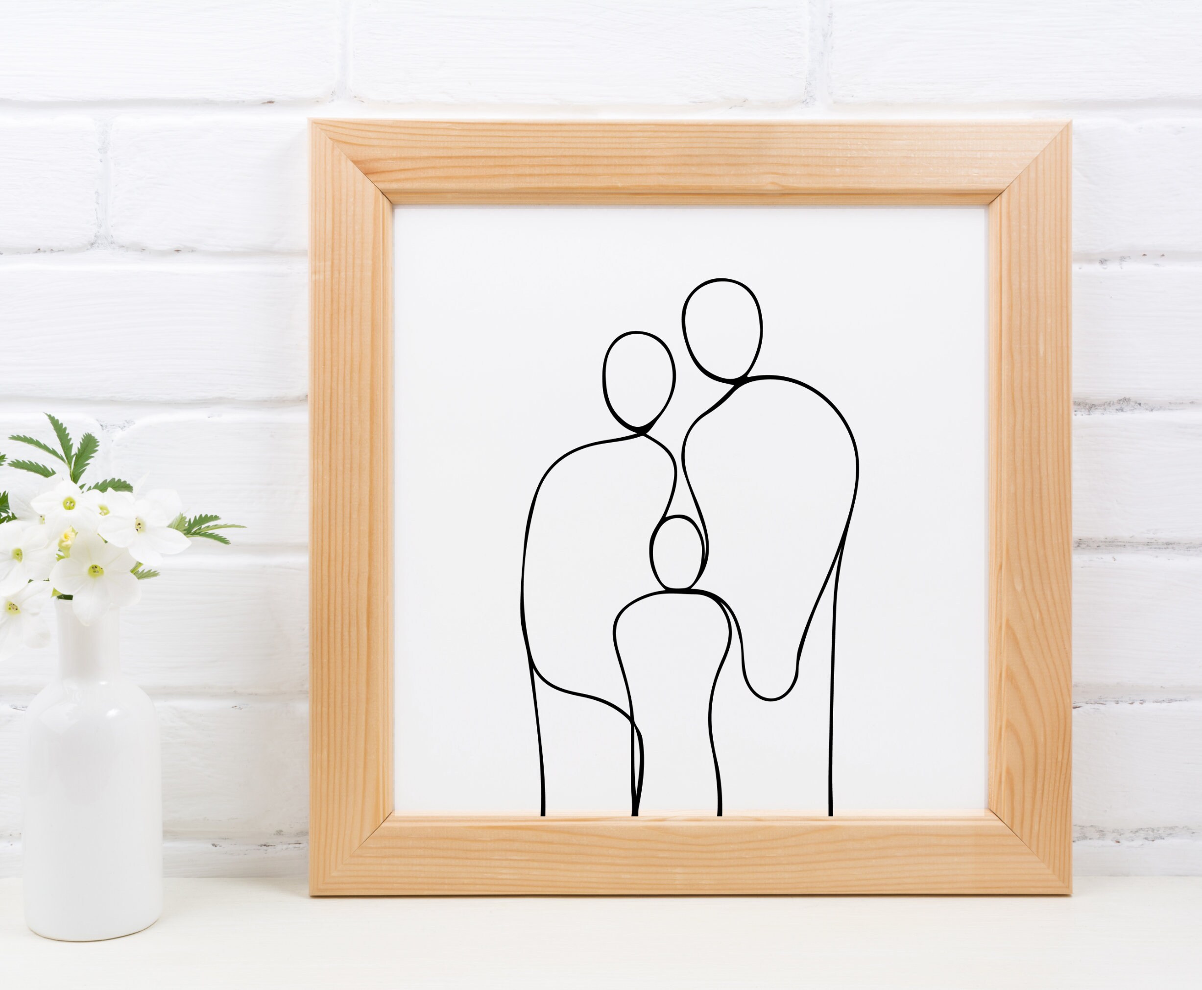 Family of Three Line Art Printable Family of 3 Wall Art - Etsy UK