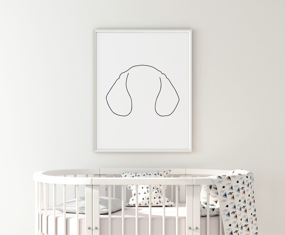 Printable Dog Ears Line Art Drawing, Outline Dog Ears Wall Art, Dog ...