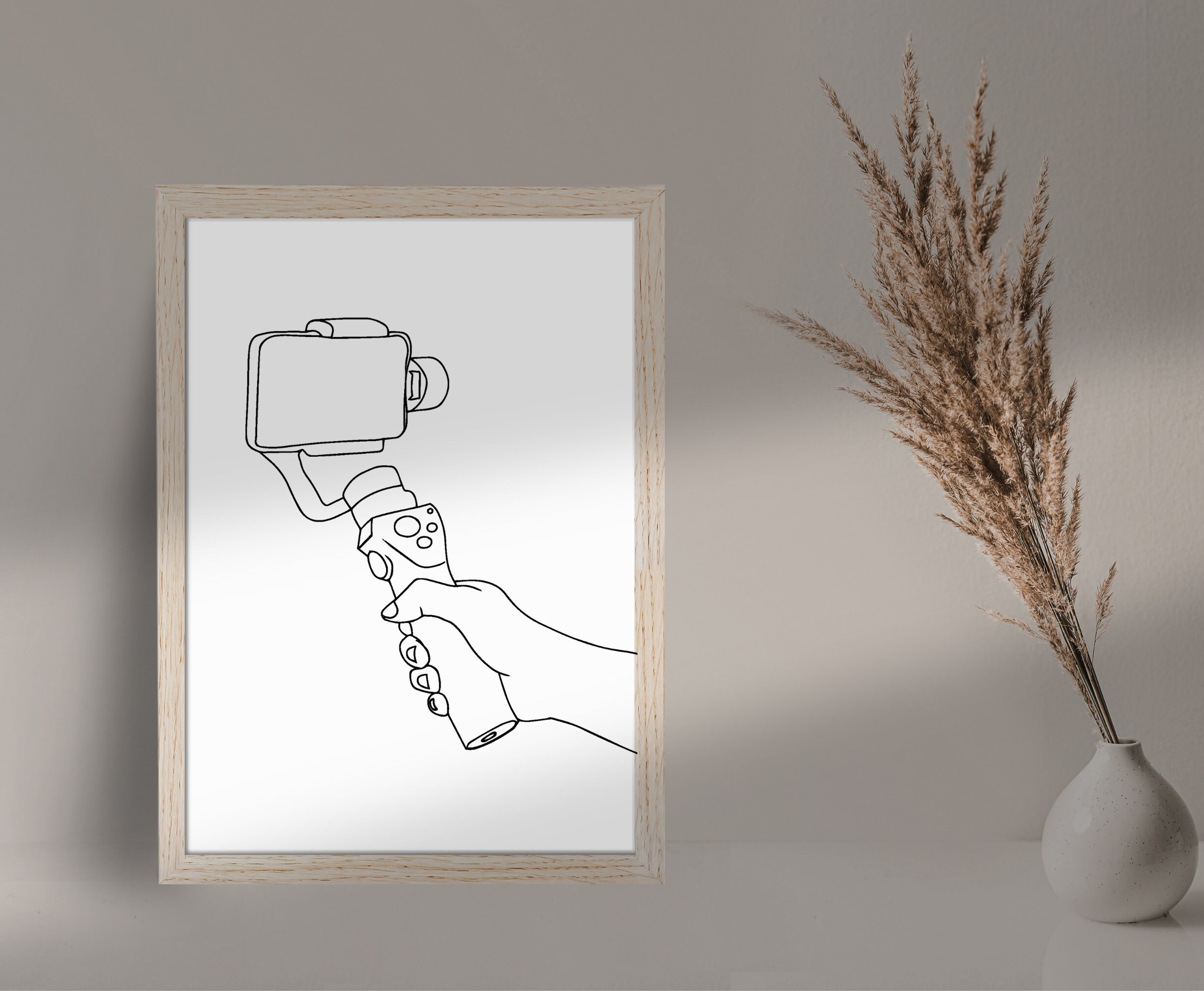 Printable Vlogging Tripod Line Art Drawing, Vlogger Holds a Tripod Wall ...