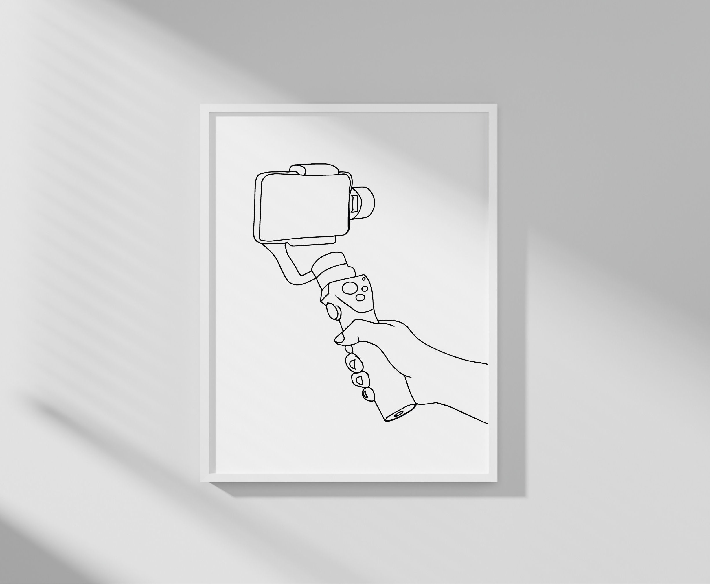 Printable Vlogging Tripod Line Art Drawing, Vlogger Holds a Tripod Wall ...