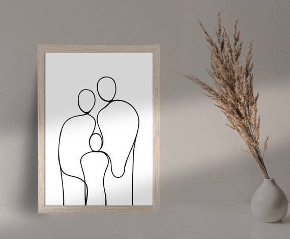 Family of Three Line Art Printable Family of 3 Wall Art - Etsy