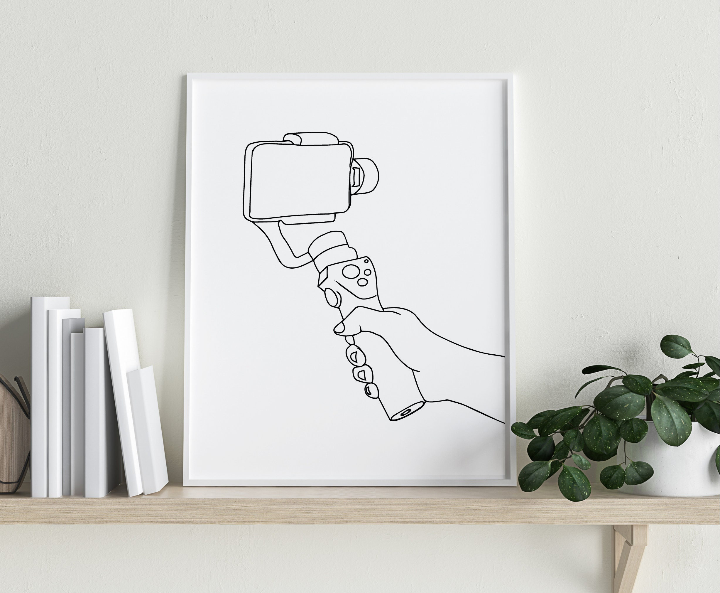 Printable Vlogging Tripod Line Art Drawing, Vlogger Holds a Tripod Wall ...