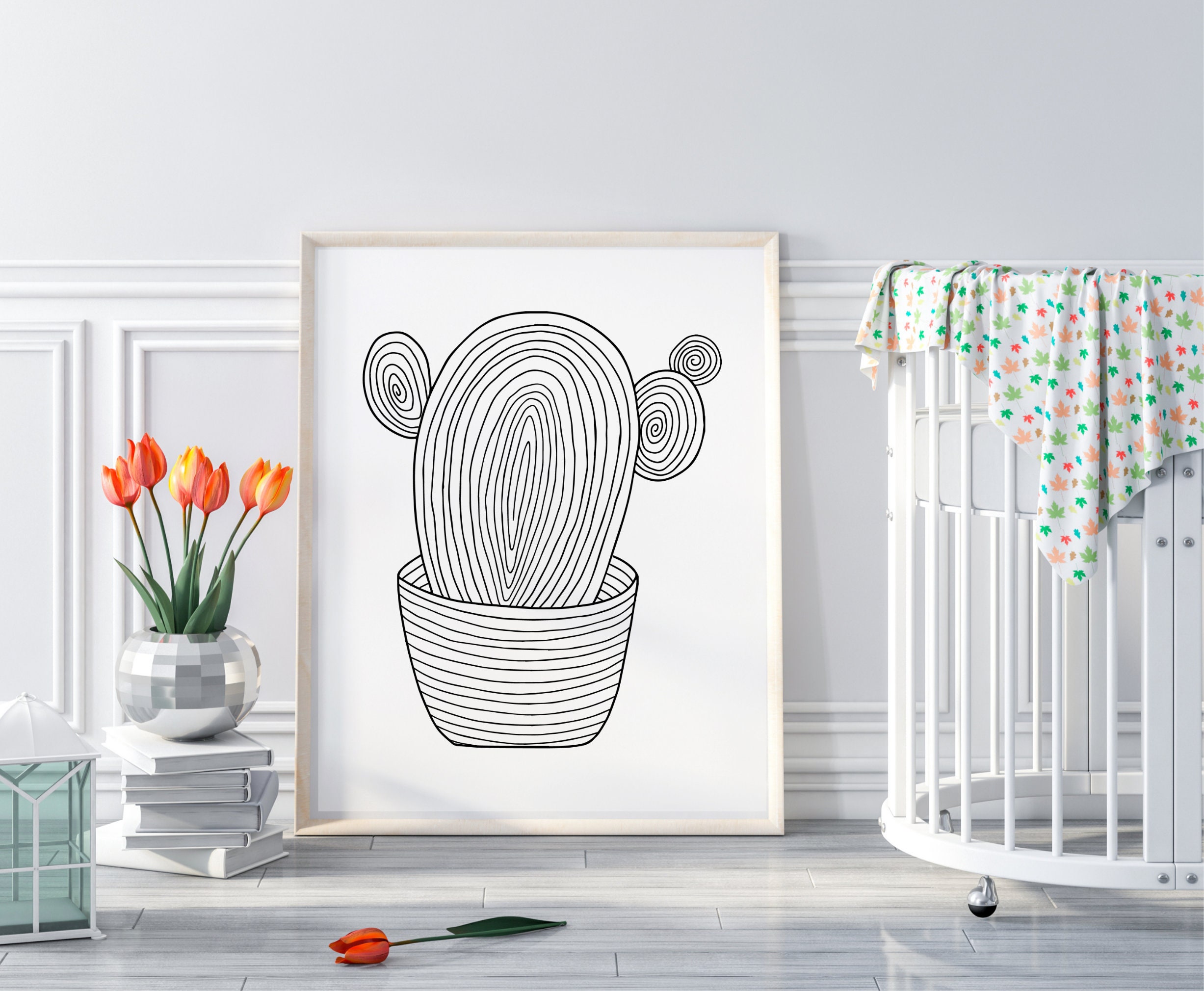 Printable Cactus Line Art Drawing, Simple Cactus Doodle Print, Cactus ...