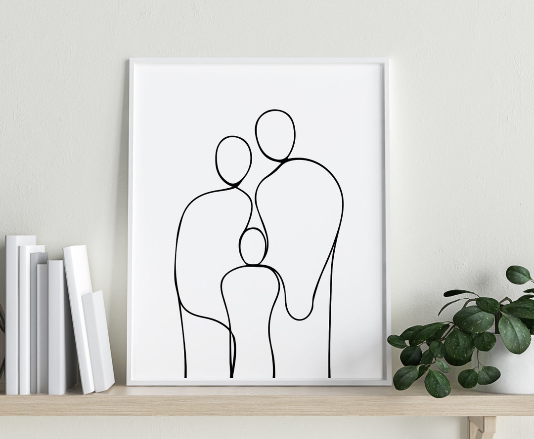 Family of Three Line Art, Printable Family of 3 Wall Art, Black Family ...