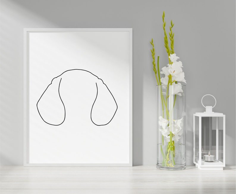 Printable Dog Ears Line Art Drawing, Outline Dog Ears Wall Art, Dog ...