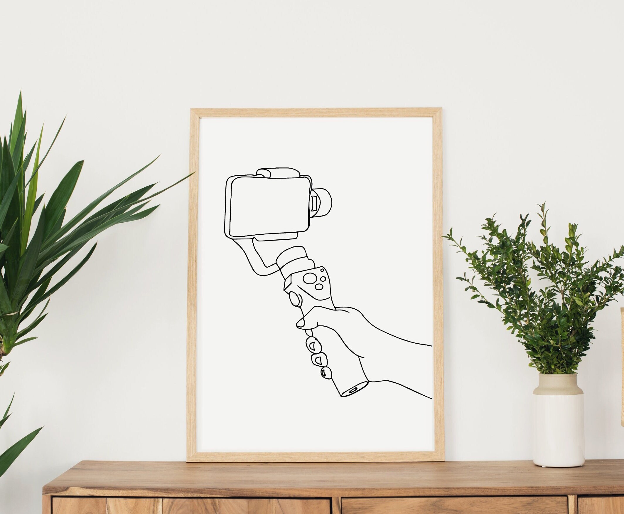 Printable Vlogging Tripod Line Art Drawing, Vlogger Holds a Tripod Wall ...