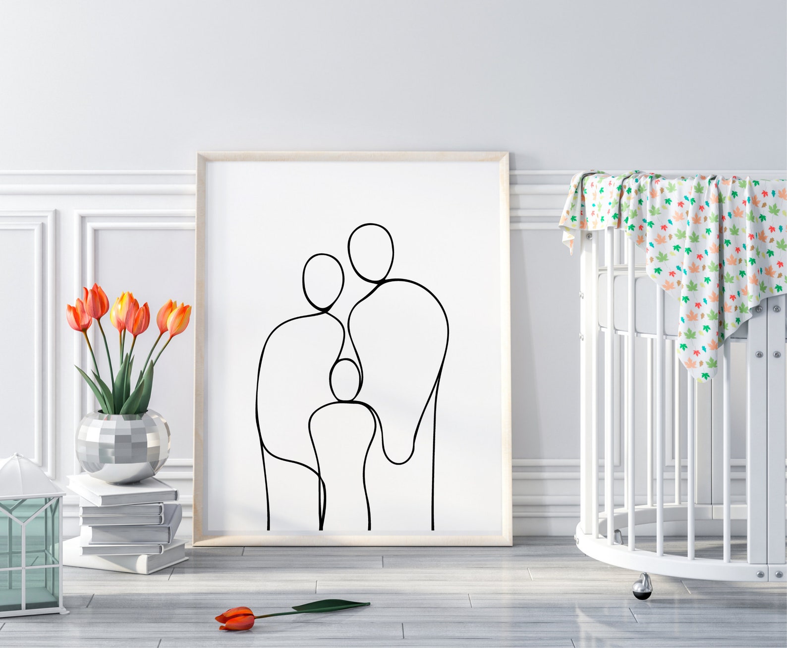 Family of Three Line Art Printable Family of 3 Wall Art - Etsy UK