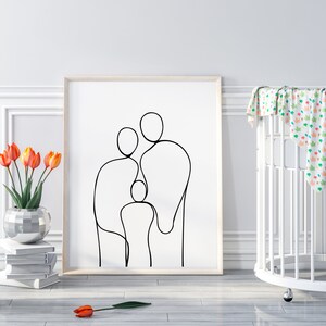 Family of Three Line Art, Printable Family of 3 Wall Art, Black Family ...