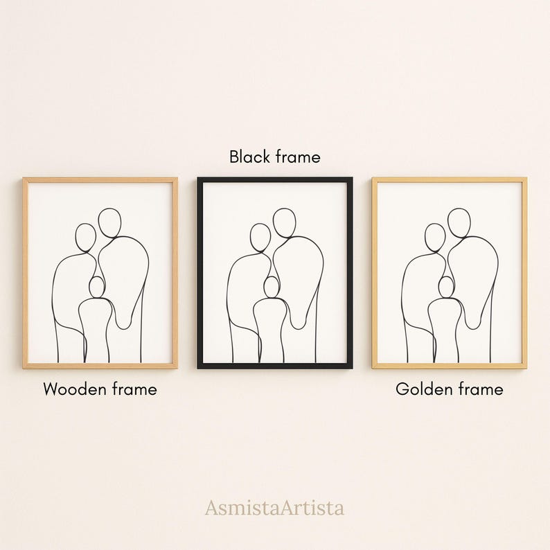 Family of Three Line Art – Minimalist Family of 3 One Line Drawing ...