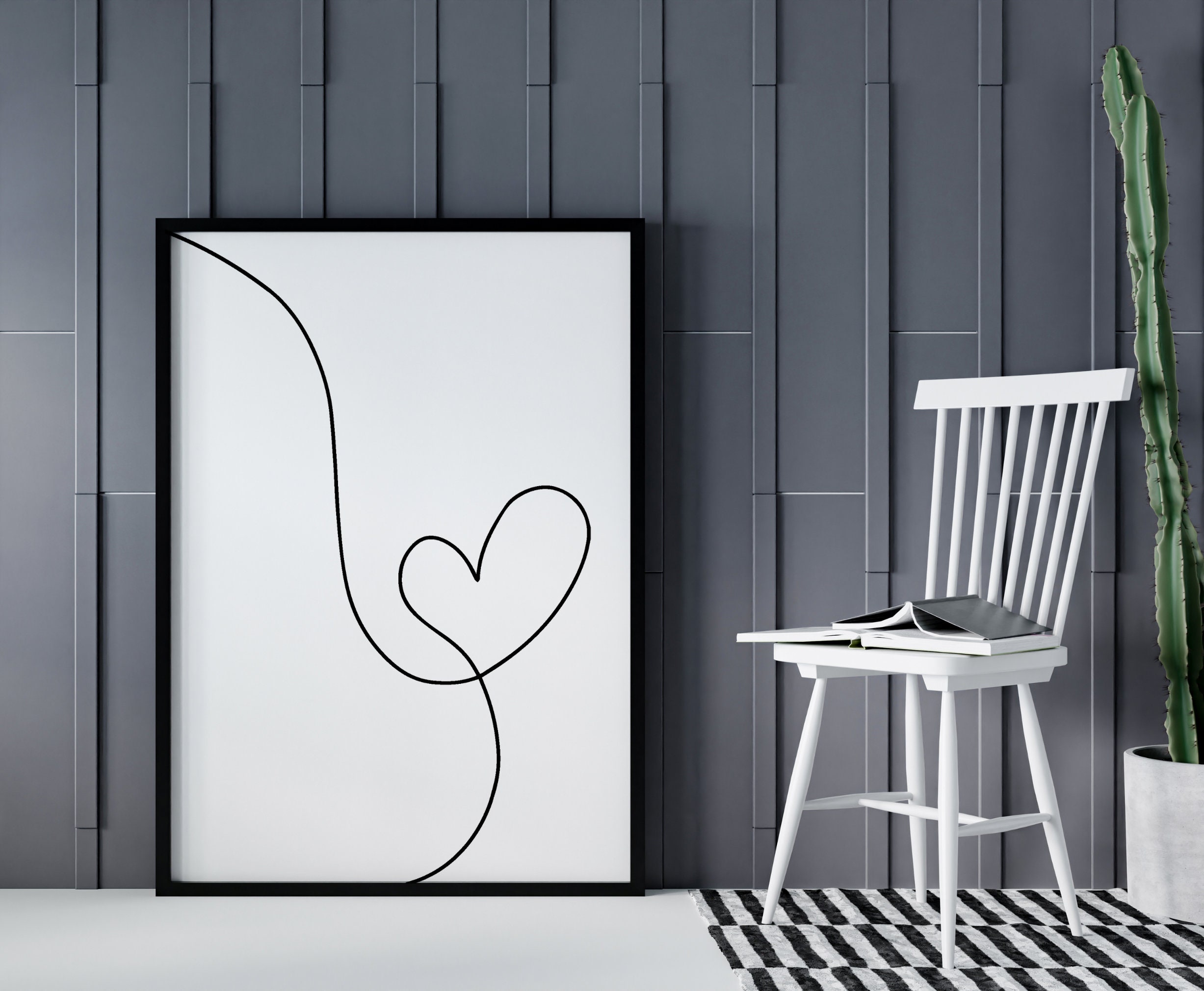 HEART Printable Wall Art Black Heart One Line Drawing Print - Etsy