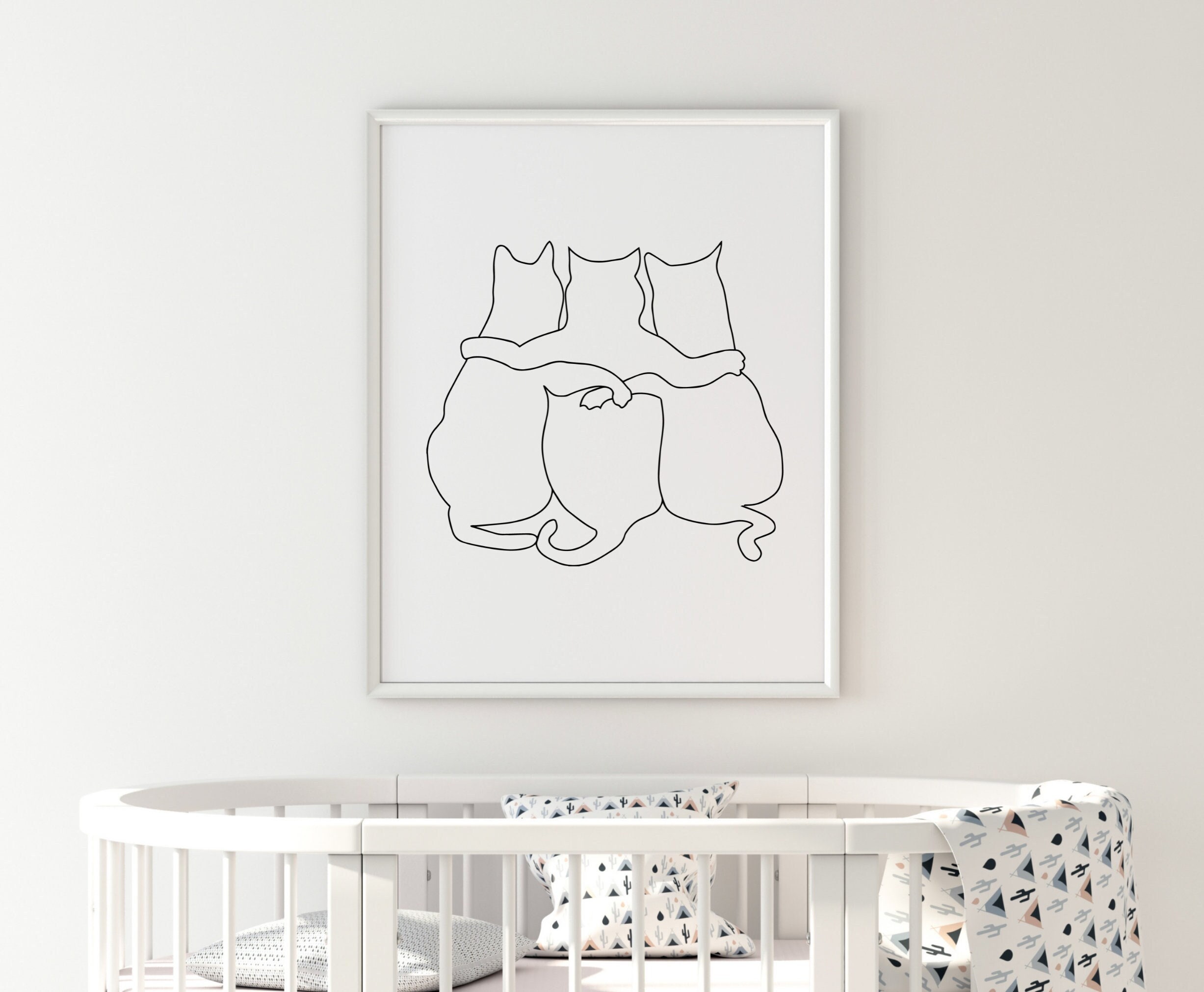 Printable 3 Cats Together Line Art Drawing, Outline 3 Cats Wall Art ...
