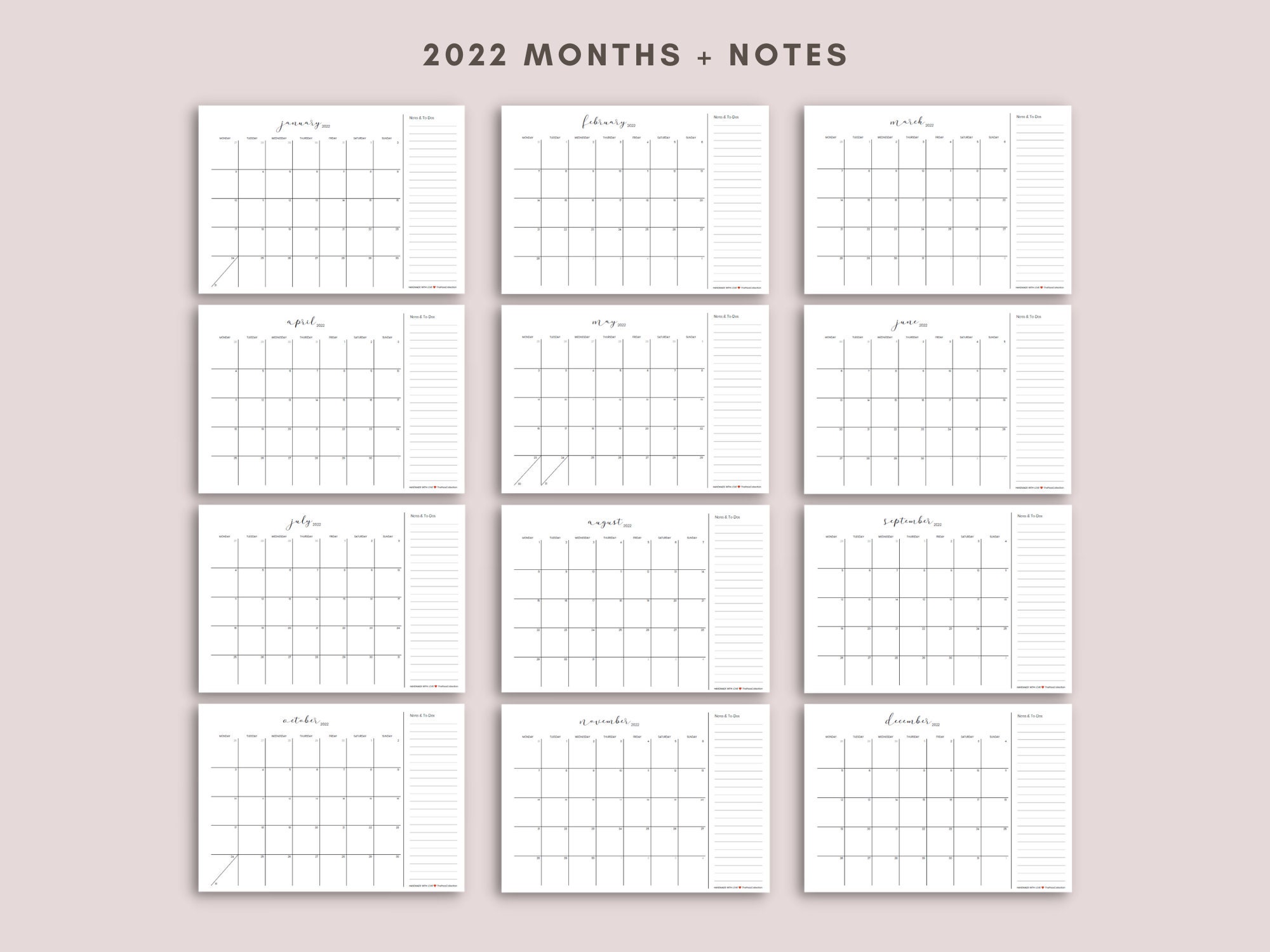 2022 Monthly Calendar With Notes, 2022 Annual Calendar With Notes/blank ...