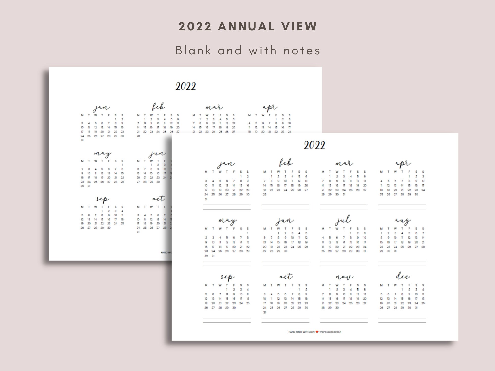 2022 Monthly Calendar With Notes, 2022 Annual Calendar With Notes/blank ...