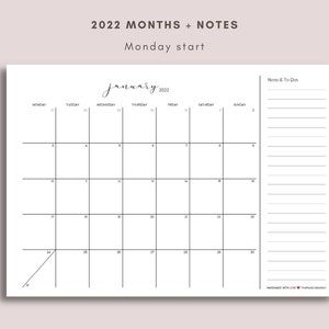 2022 Monthly Calendar With Notes, 2022 Annual Calendar With Notes/blank ...