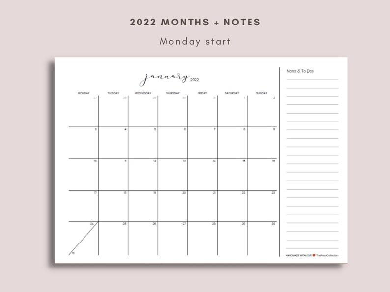 2022 Monthly Calendar With Notes, 2022 Annual Calendar With Notes/blank ...